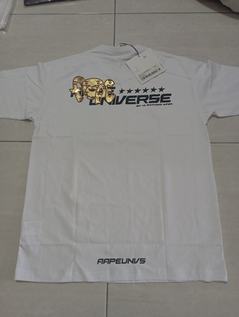 AAPE GOLD LOGO REFLECTION WHITE TEE ORIGINAL, Men's Fashion, Tops & Sets, Tshirts & Polo Shirts ...
