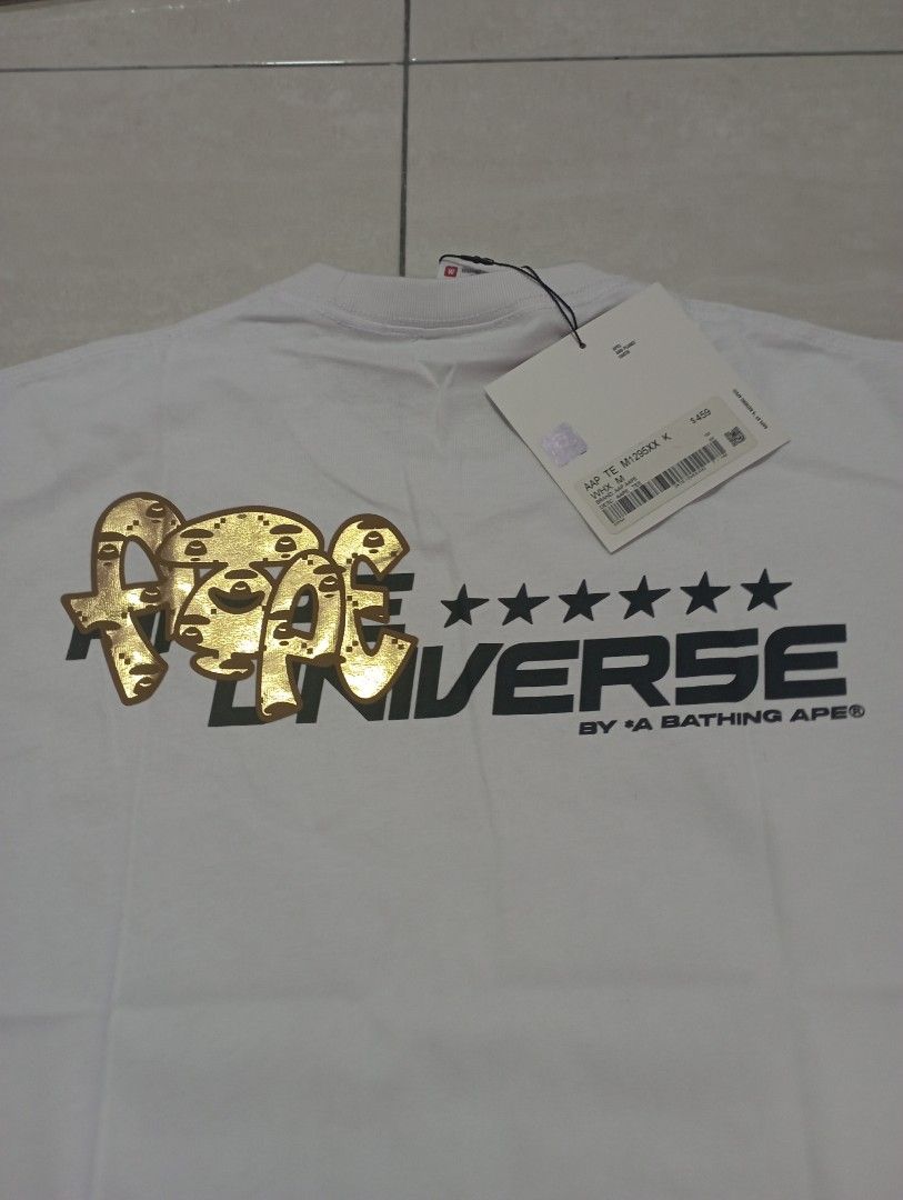 AAPE GOLD LOGO REFLECTION WHITE TEE ORIGINAL, Men's Fashion, Tops & Sets, Tshirts & Polo Shirts ...