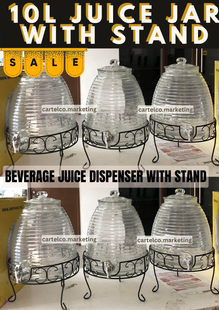 Beverage Dispenser 10L with stand, Juice Dispenser Glass 10L with stand ...