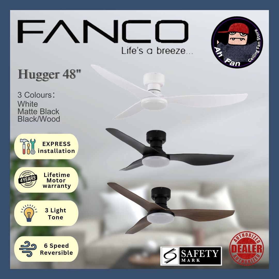 FANCO Hugger 48" 3 Blade Low Ceiling Fan with Remote Control and ...
