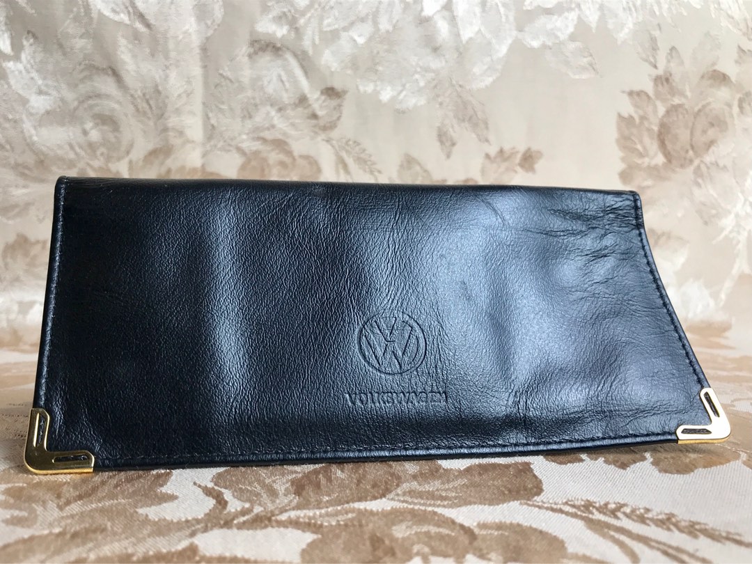 Genuine Leather Vintage VOLKSWAGEN Long Bifold Wallet in Noir With Gold ...
