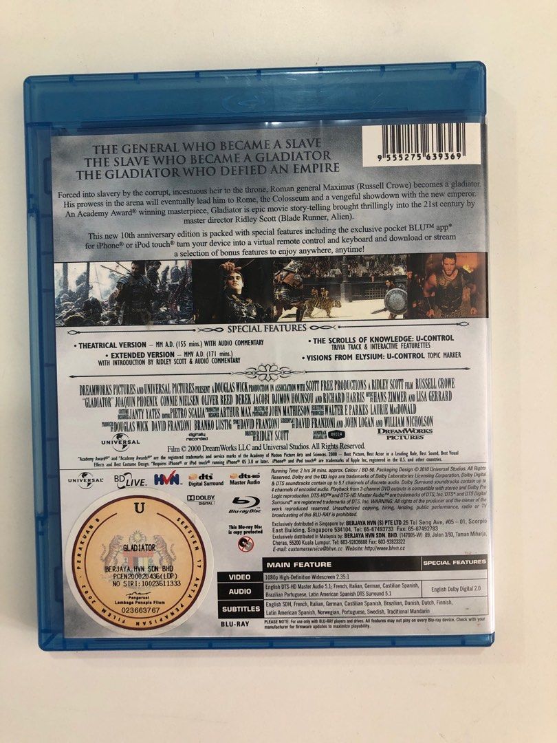 Gladiator. Original Blu Ray DVD, Hobbies & Toys, Music & Media, CDs ...