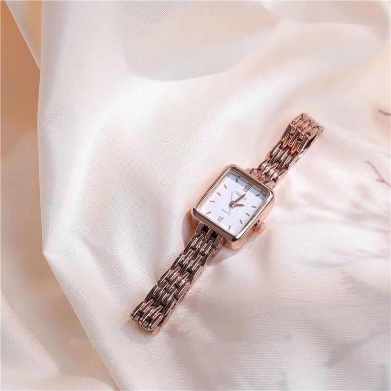 JUAL RUGI Jam tangan gold white classic minimalis kecil persegi kotak ...