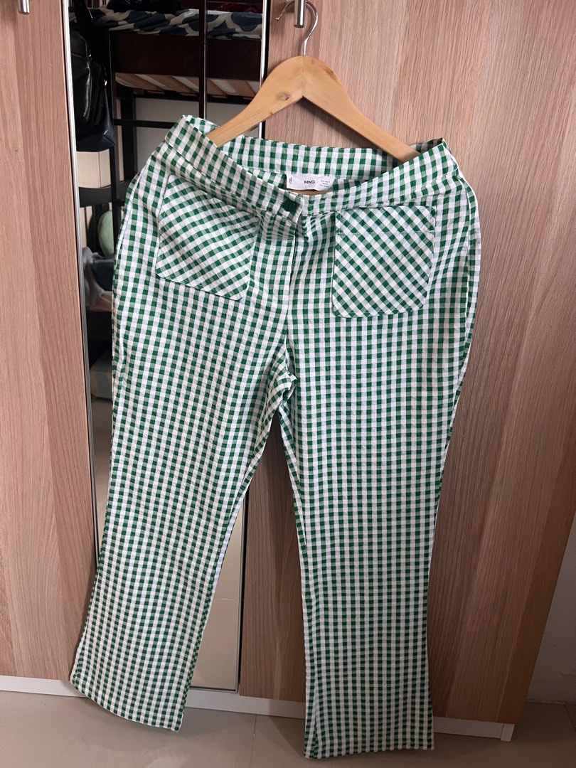 Mango Green Gingham Pants, Women's Fashion, Bottoms, Other Bottoms on ...
