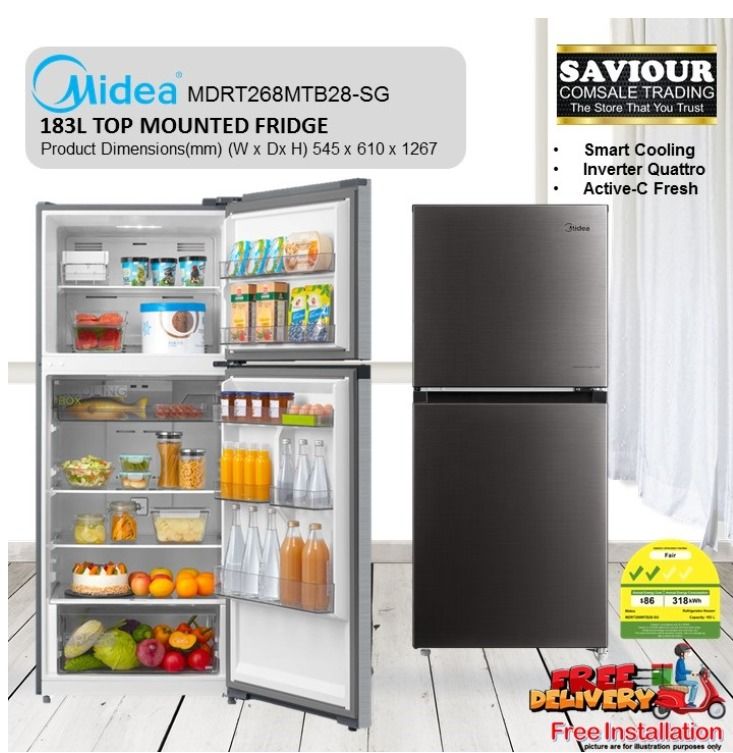 MIDEA 183L Inverter Quattro TOP MOUNTED FRIDGE - MDRT268MTB28-SG, TV ...