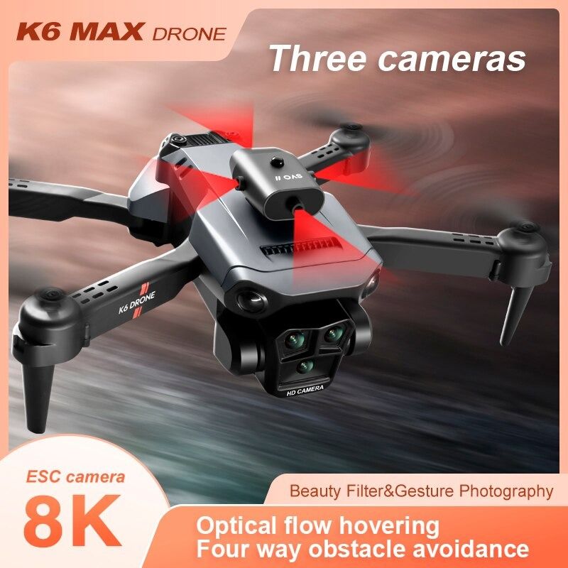 New K6 Max Drone Professinal 8K HD Triple Cameras Wide Angle Optical ...