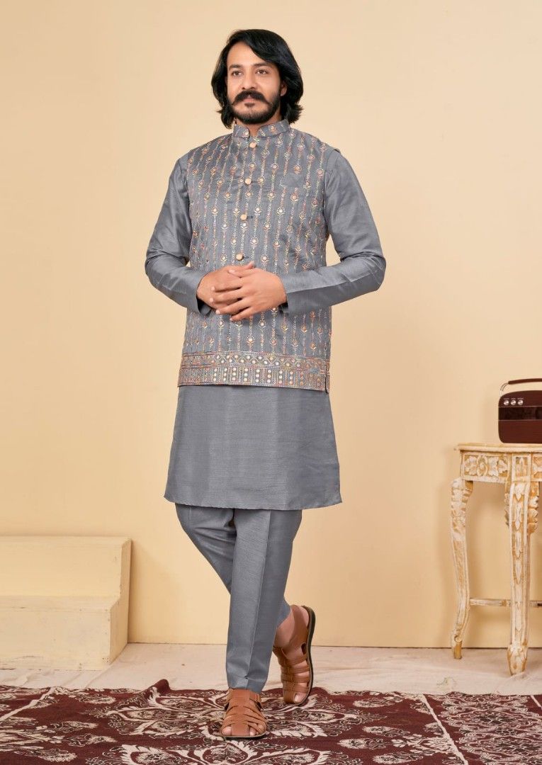 new silk kurta with pant with Embroidery work koti traditional kurta ...