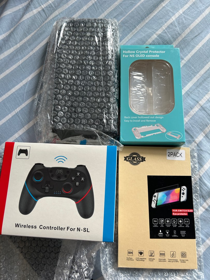 Nintendo Switch oled wireless Controller, pouch,screen protector and controller pad clear, Video ...