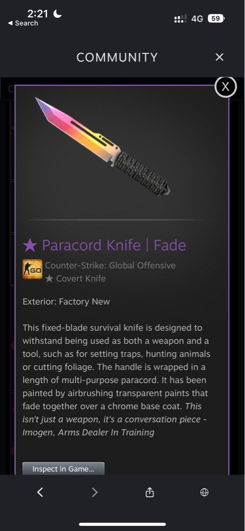 CSGO PARACORD FADE FN, Video Gaming, Gaming Accessories, In-Game ...