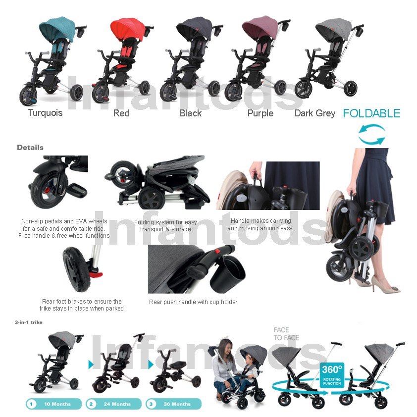QPlay Nova Tricycle EVA Edition, Compact Folding Tricycle. 3 in 1 trike ...