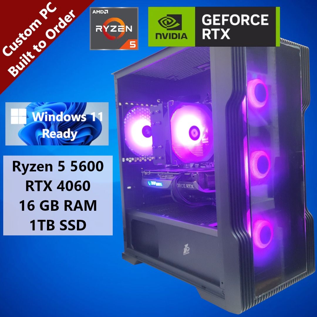 RTX 4060 8GB Ryzen 5 5600 Budget Gaming Computer PC Custom PC ...