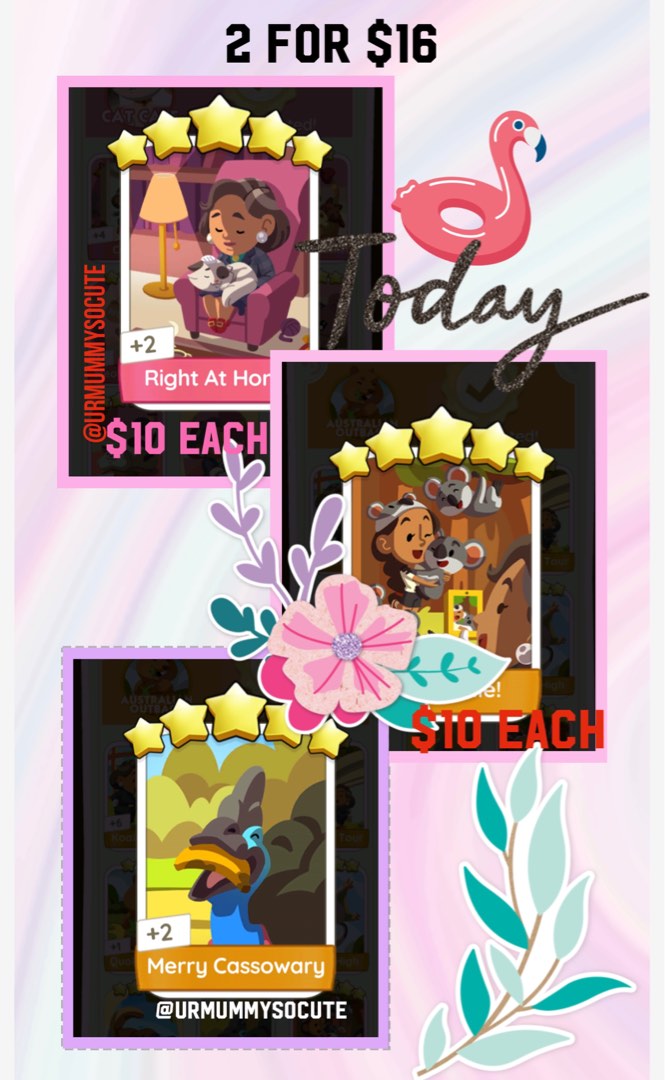 Season Ending Monopoly go Card sales. RIGHT AT HOME / MERRY CASSOWARY ...