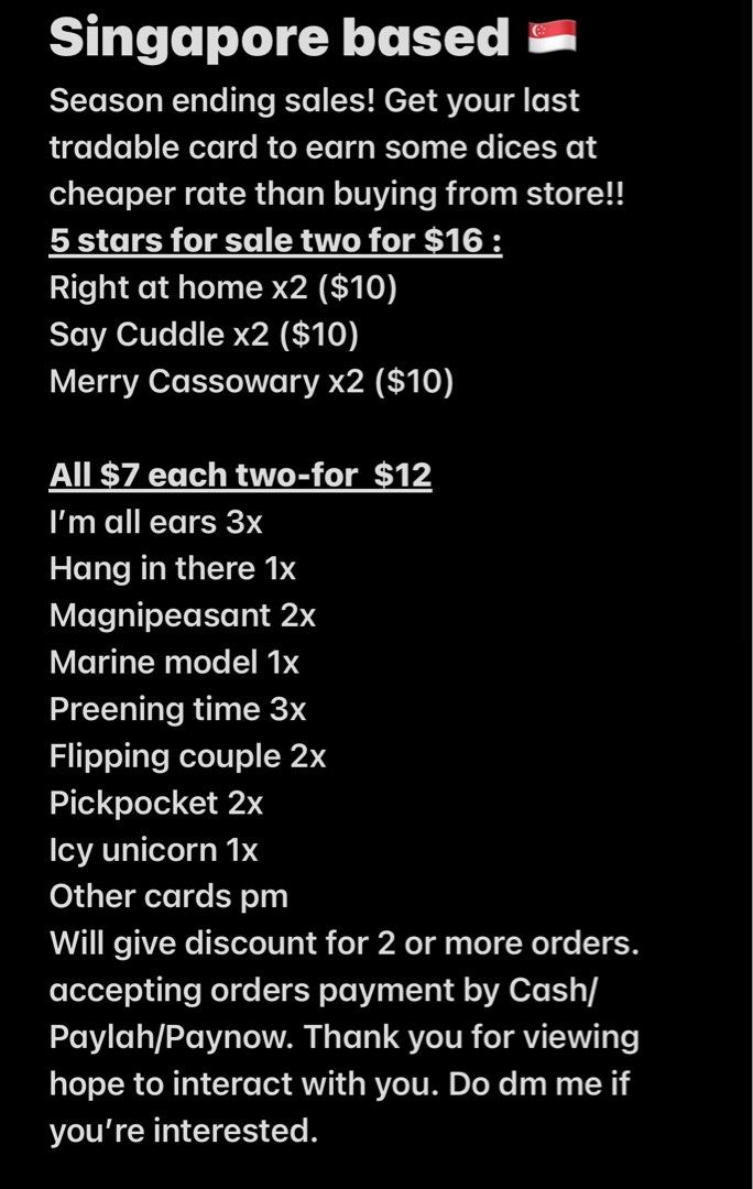 Season Ending Monopoly go Card sales. RIGHT AT HOME / MERRY CASSOWARY ...