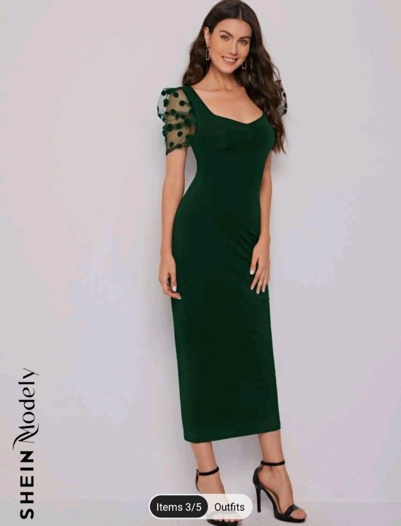 Shein Modely Sweetheart Neck Mesh Puff Dress On Carousell
