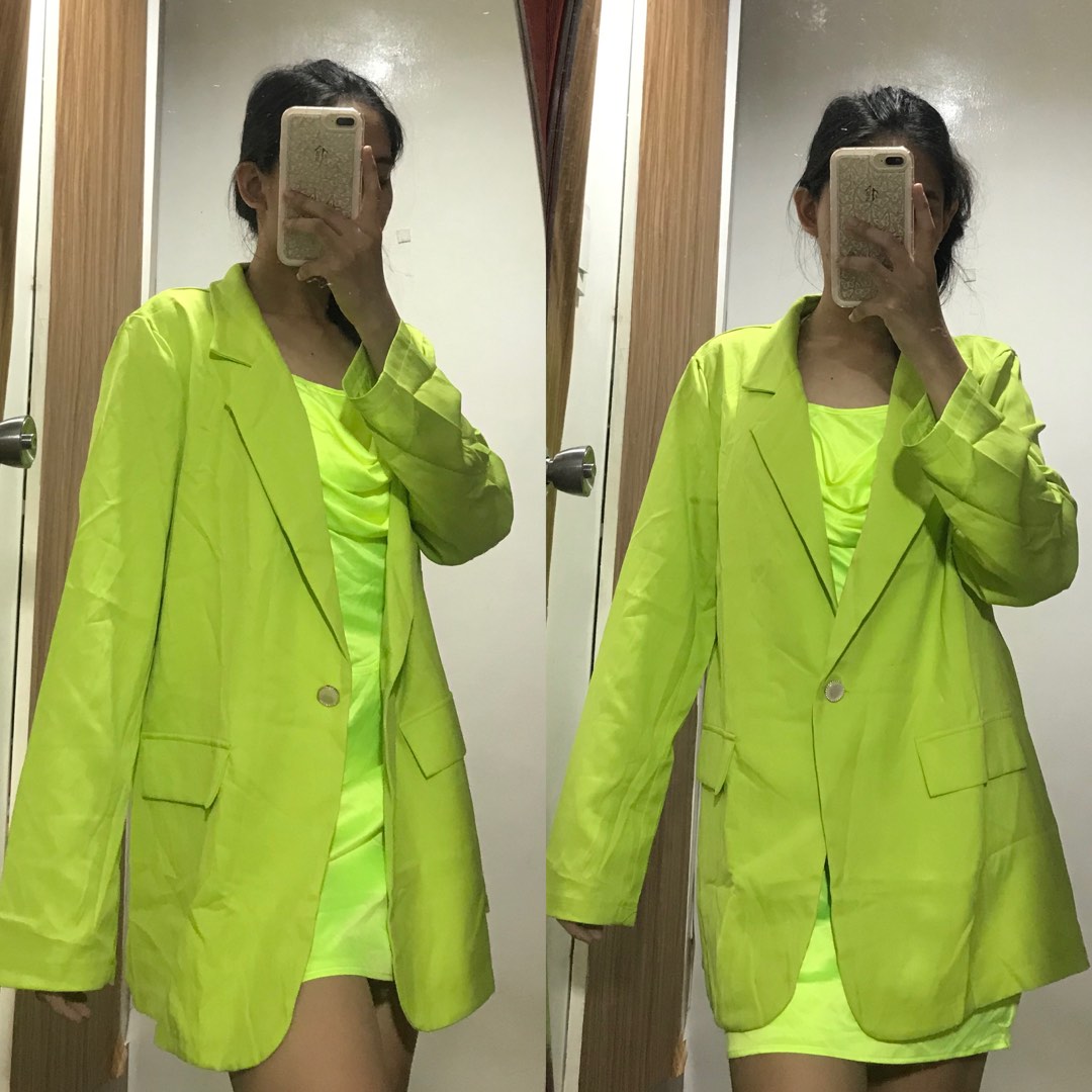 SHEIN NEON GREEN BLAZER COAT on Carousell