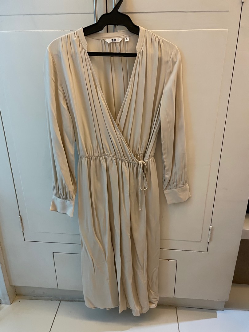 Uniqlo Beige Wrap Around Dress on Carousell