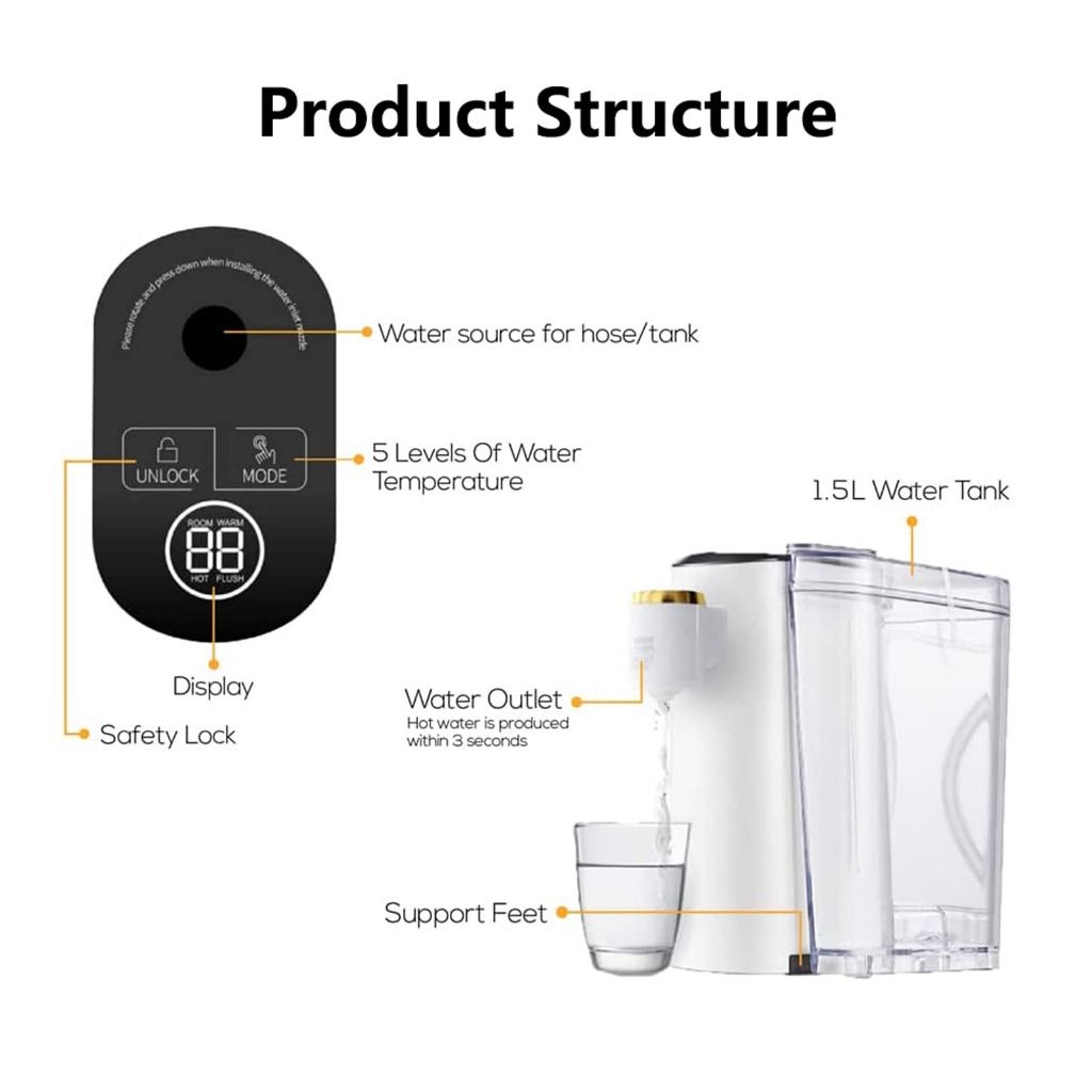 Water Dispenser 1.5L 3s Instant Hot Water Dispenser 1200W Portable ...