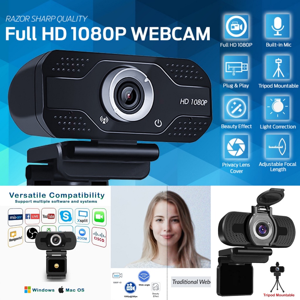 Webcam with Microphone, HD Webcam Privacy Cover, Webcam Mic for Desktop ...