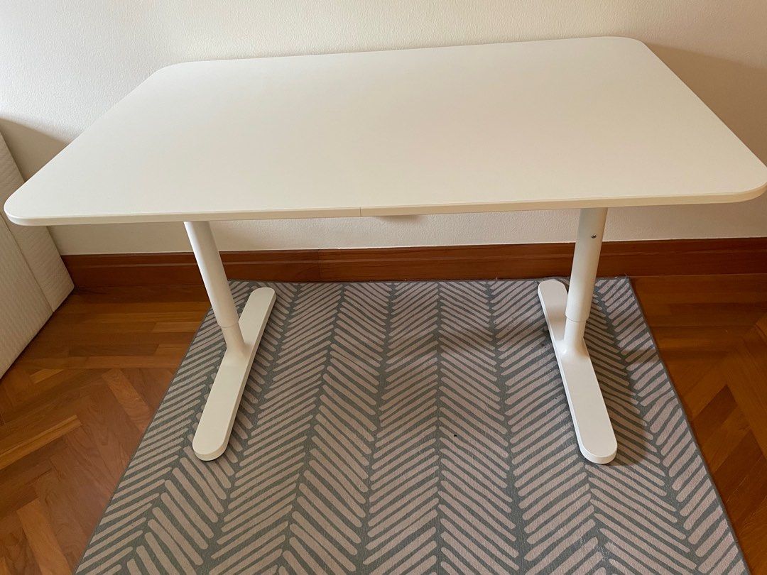 White Study Table (Bekant IKEA), Furniture & Home Living, Furniture ...