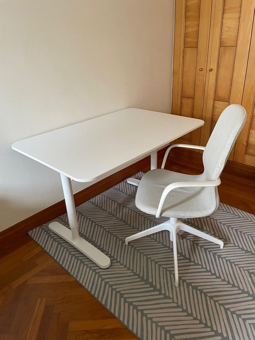 White Study Table (Bekant IKEA), Furniture & Home Living, Furniture ...