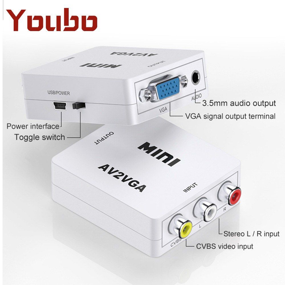 YOUBO Mini HD AV2VGA Video Converter Box AV RCA CVBS to VGA Video HDTV ...