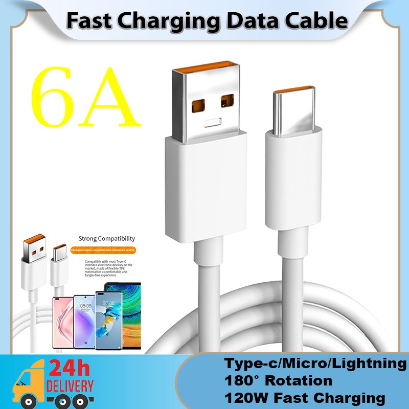 1M 6A Super Fast Charging Data Cable for smartphones Compatible with ...