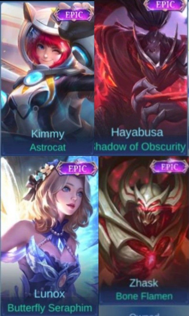 4 Epic Limited: Hayabusa Kimmy Zhask Lunox, 3 KOF: Karina Guinevere ...