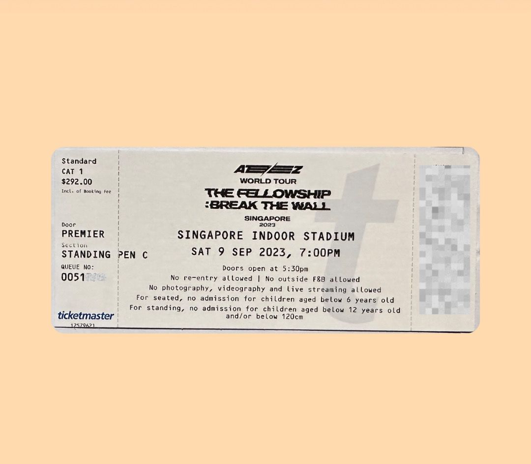 ATEEZ WORLD TOUR: SINGAPORE TICKETS PEN C, Tickets & Vouchers, Event ...