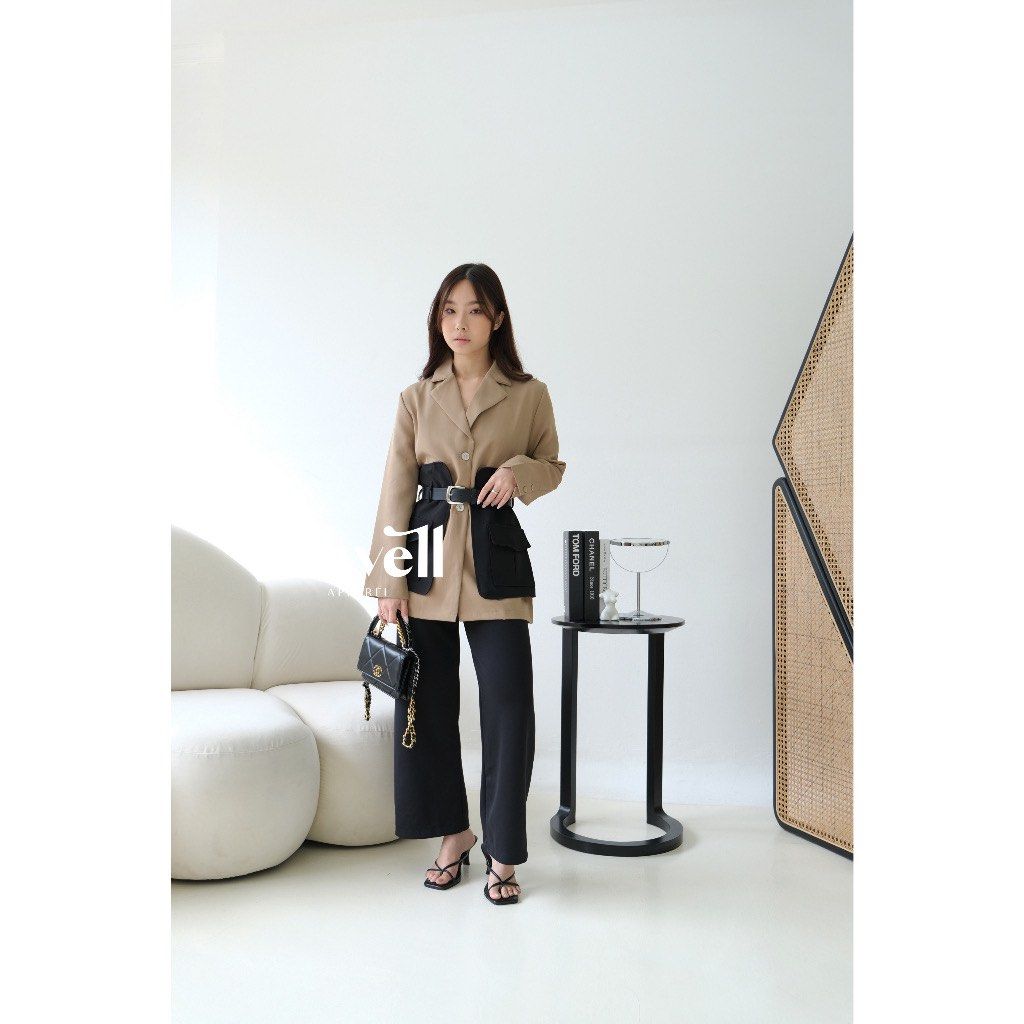 Atwell Ash Blazer With Belt Brown, Fesyen Wanita, Pakaian Wanita, Baju ...
