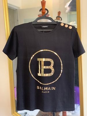 Balmain Shirt Black Gold Font With Button on Carousell