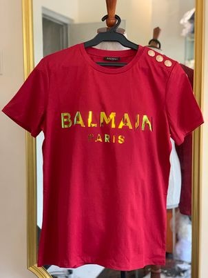 Balmain Shirt Red With Button on Carousell
