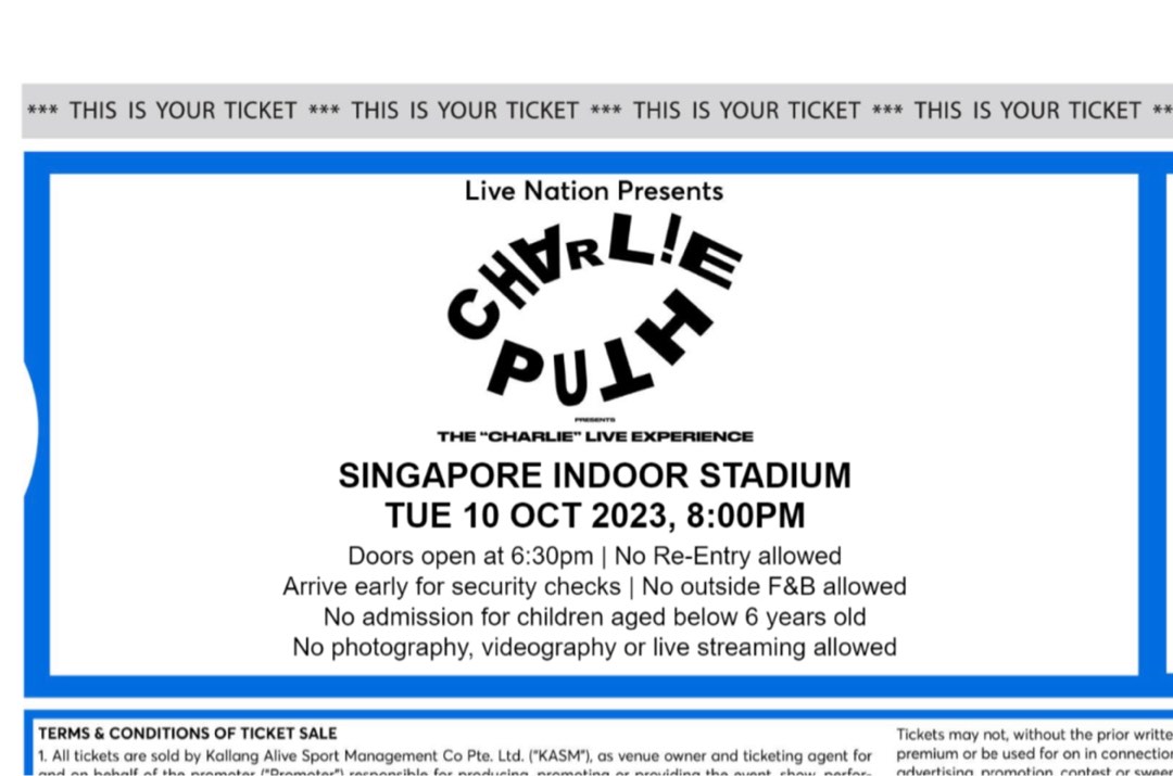 Charlie puth Cat 3 Row 14 2tickets , Tickets & Vouchers, Event Tickets ...