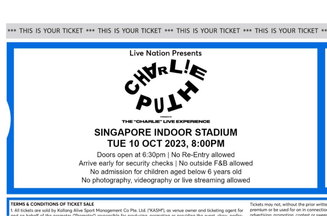 Charlie puth Cat 3 Row 14 2tickets , Tickets & Vouchers, Event Tickets ...