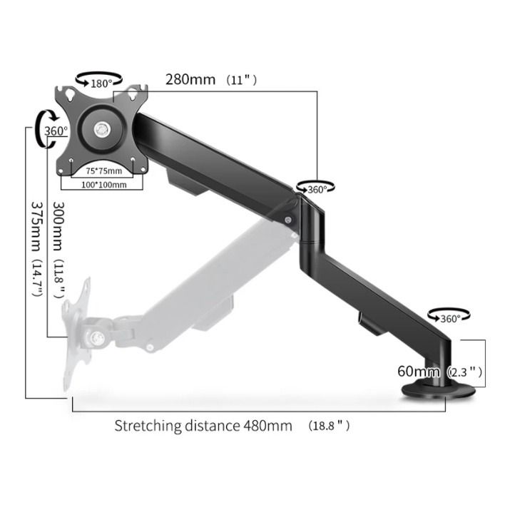 Computer monitor bracket 17-30 inch long arm desktop computer screen ...