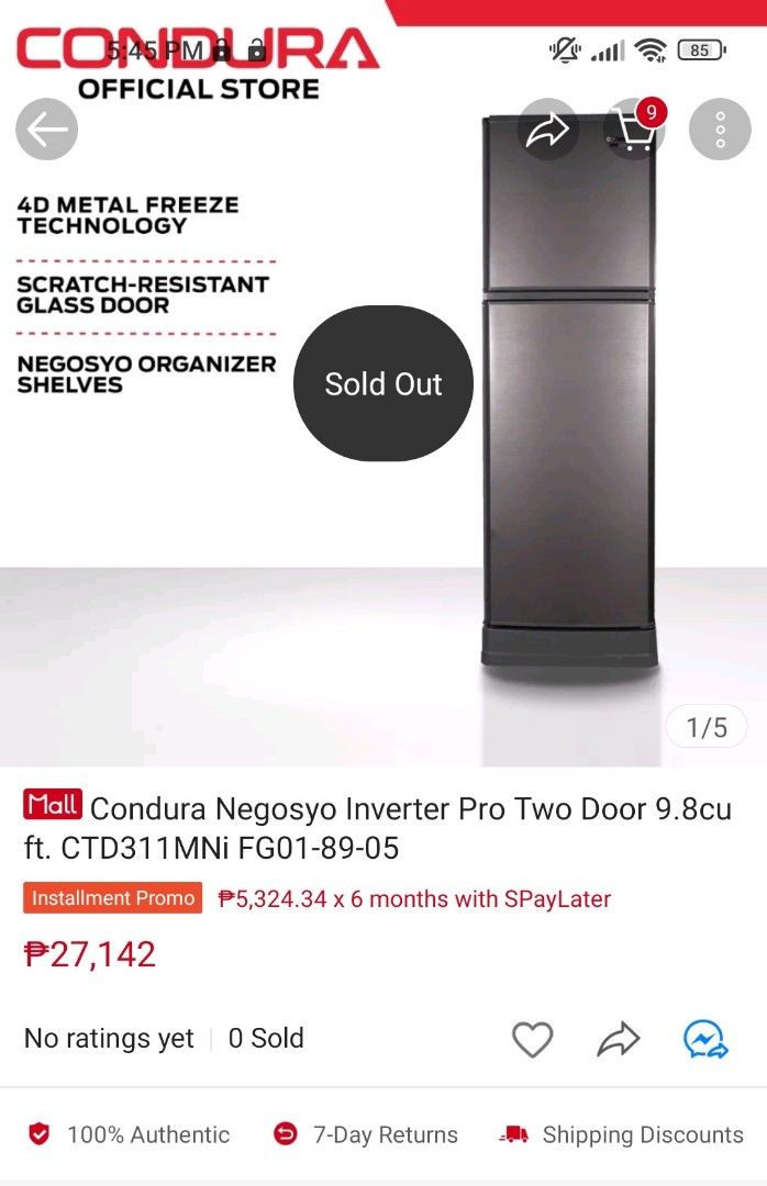 Condura Negosyo Inverter 9.8cu ft, TV & Home Appliances, Kitchen ...
