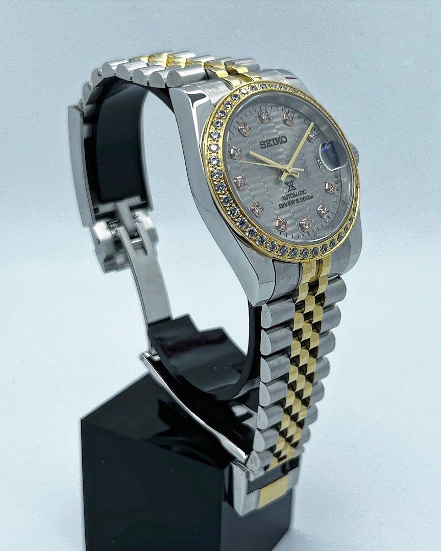Custom Seiko Mod 2-Tone silver/gold Fluted Diamond DateJust 36mm, Men's ...