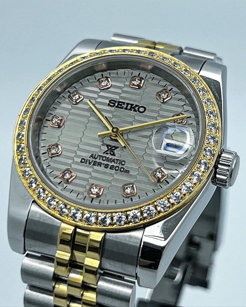 Custom Seiko Mod 2-Tone silver/gold Fluted Diamond DateJust 36mm, Men's ...