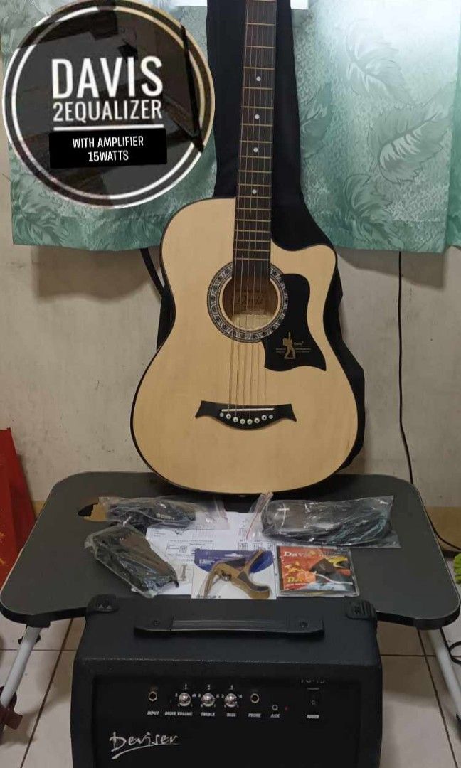 Davis JG-38C/N Acoustic Guitar w/Built-in Pick Up/2 Equalizers w/Included Deviser TG-15 ...