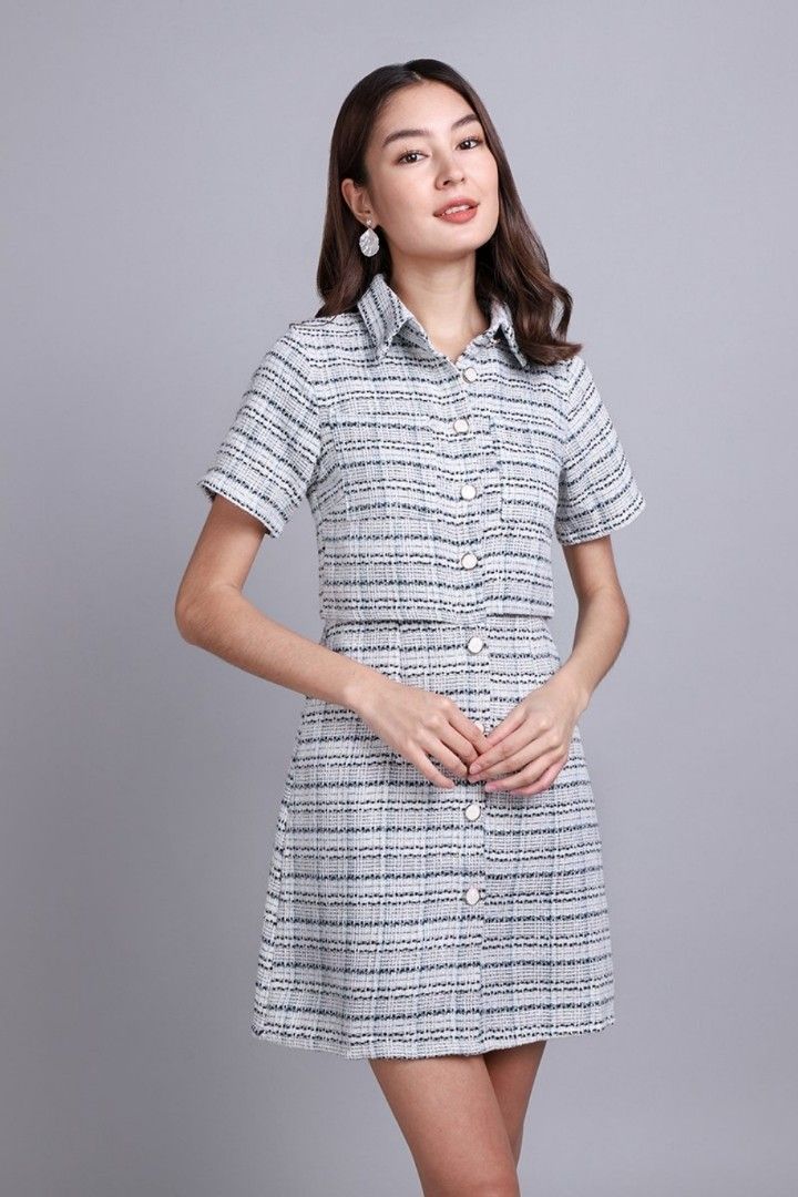 Delphine Dress In White Tweed, Women's Fashion, Dresses & Sets, Dresses ...