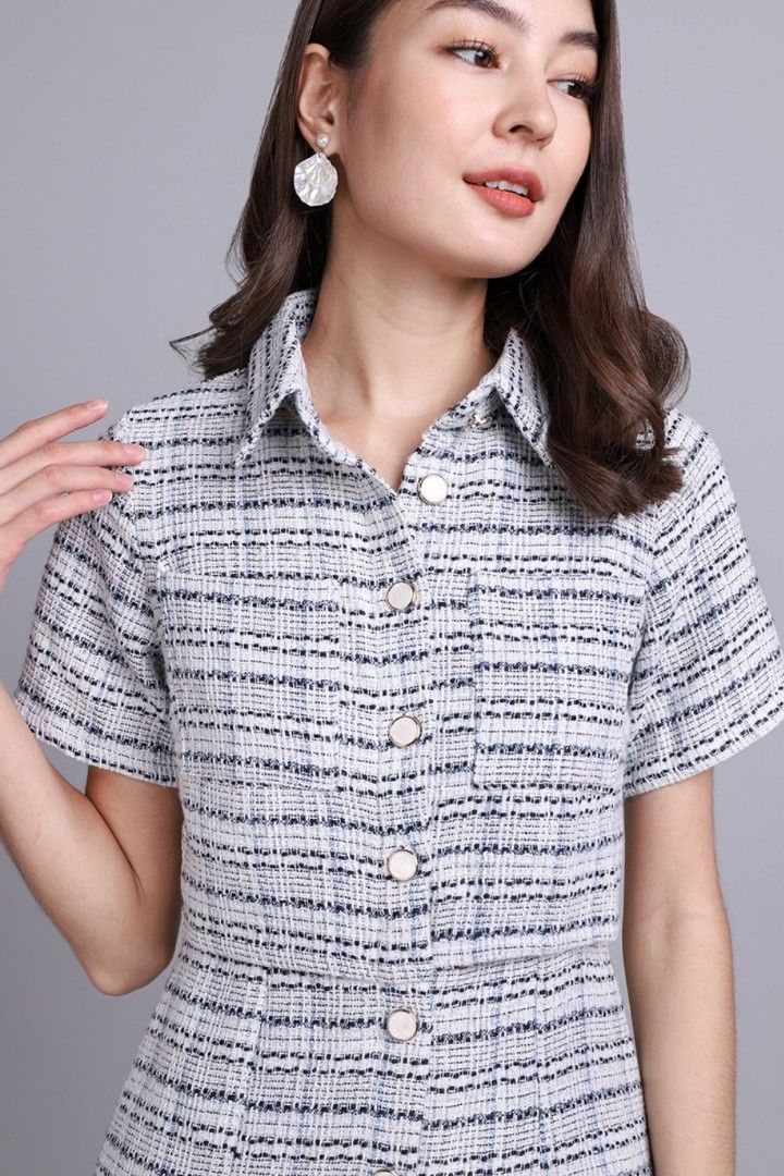 Delphine Dress In White Tweed, Women's Fashion, Dresses & Sets, Dresses ...