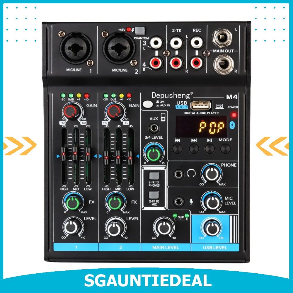 Depusheng M4 Portable Mini Mixer 4-Channel Audio Mixer DJ Console with ...