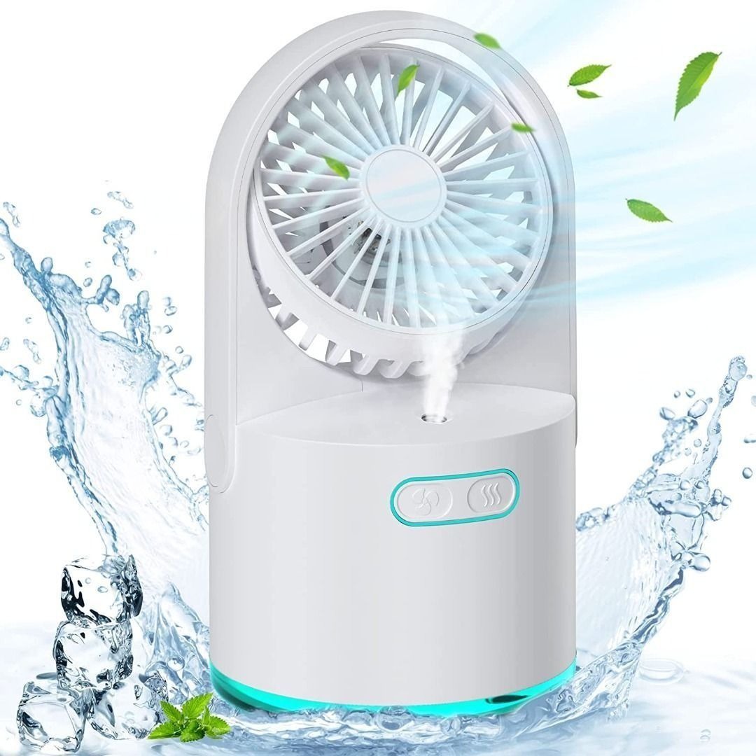 Desk Misting Fan, USB Rechargeable Mister Fan Small Portable Handheld ...