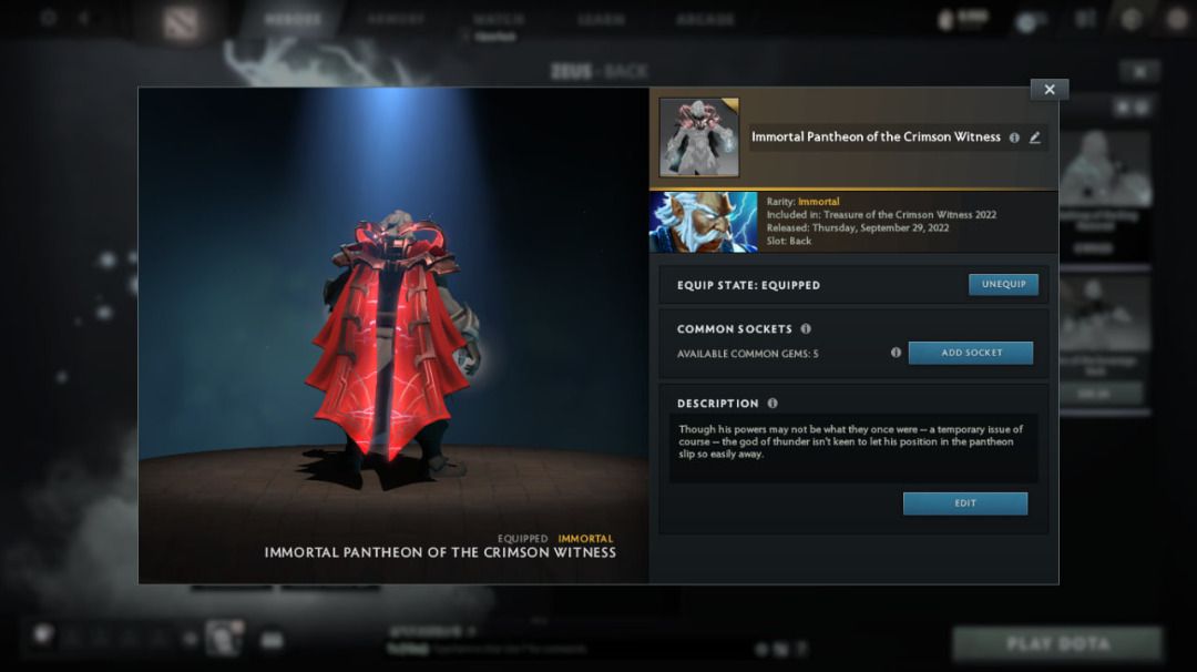 Dota 2 Zeus Immortal Pantheon of the Crimson Witness, Video Gaming ...