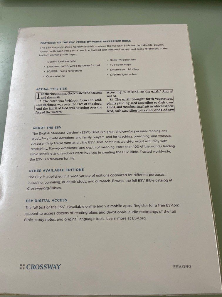 ESV Verse-By-Verse Reference Bible, Trutone Black, Hobbies & Toys ...