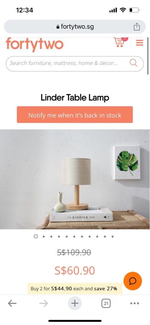 Fortytwo Linder Table Lamp, Furniture & Home Living, Lighting & Fans, Lighting on Carousell