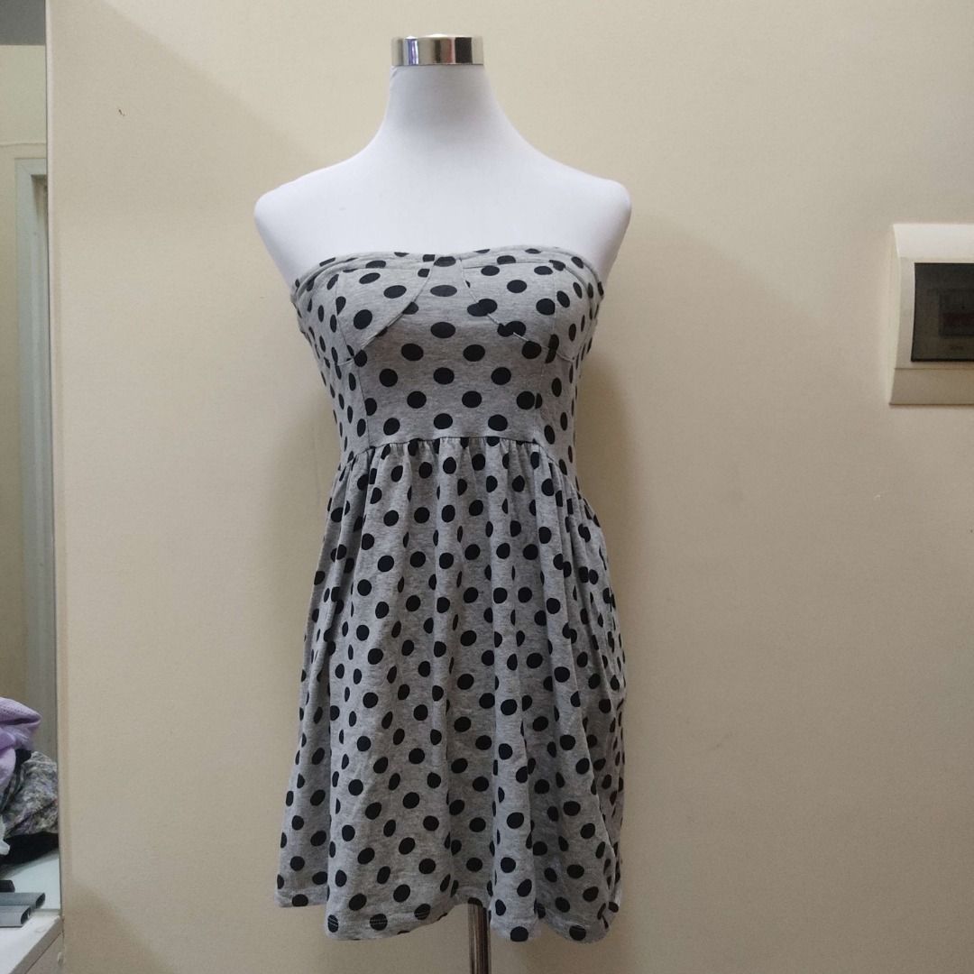 H&M Divided Retro Black and White Polka Tube Dress on Carousell