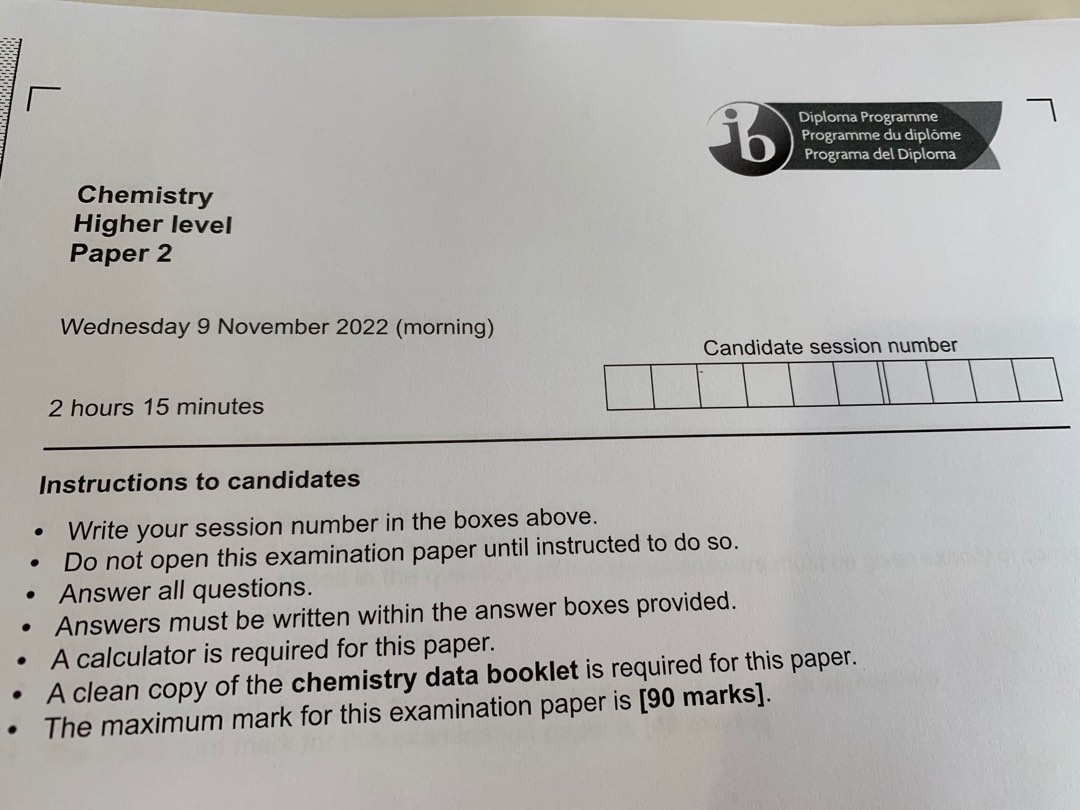 IB chemistry/biology/physics /Sports science HL/SL past paper and mark ...