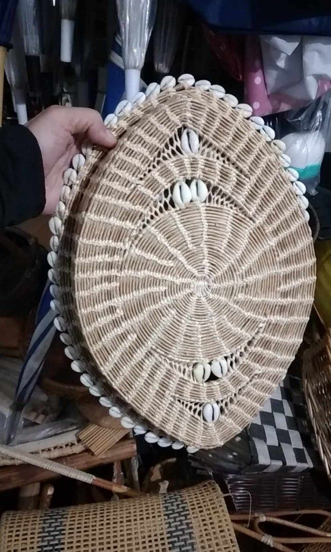 JAPAN NATIVE RATTAN FRUIT BOWL WITH SEA SHELL ACCENT, Furniture & Home ...