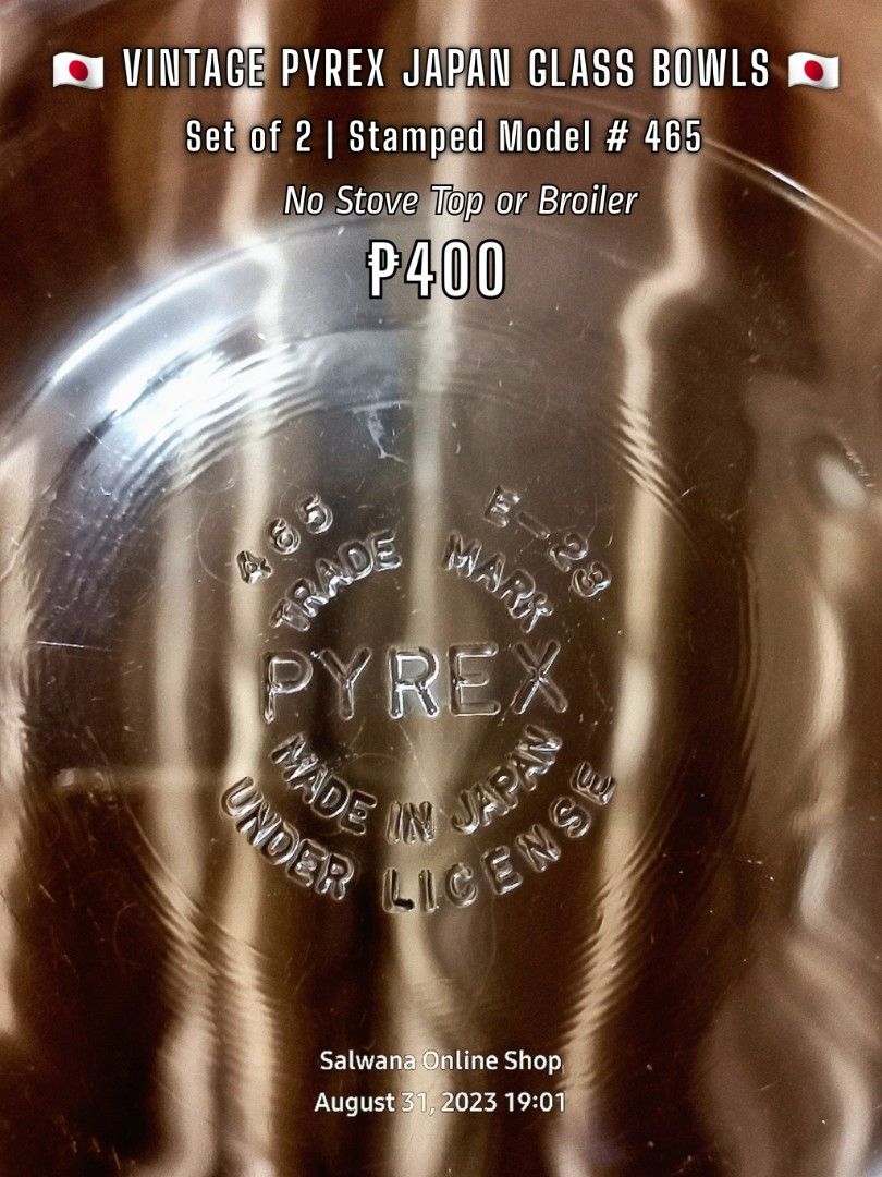 JAPAN PYREX GLASS BOWLS - SET OF 2, Furniture & Home Living ...