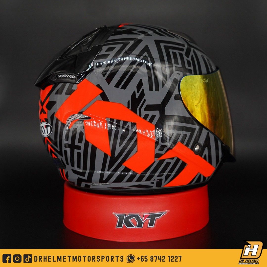KYT Helmet Hellcat Neon Red (PSB Approved), Motorcycles, Motorcycle ...